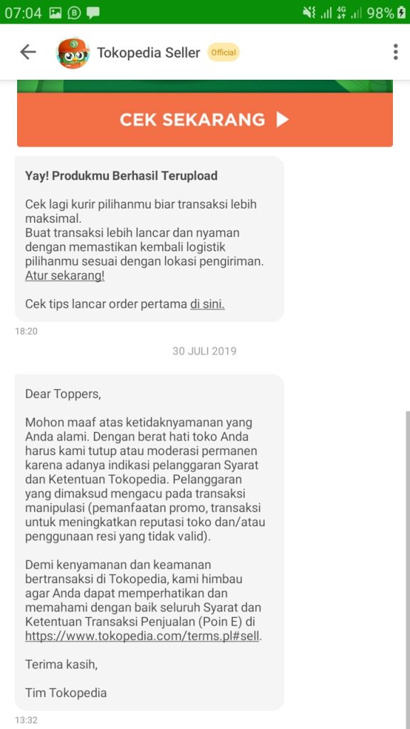Tim Fraud Tokopedia Mengundur Penanganan Permasalahan Penjual