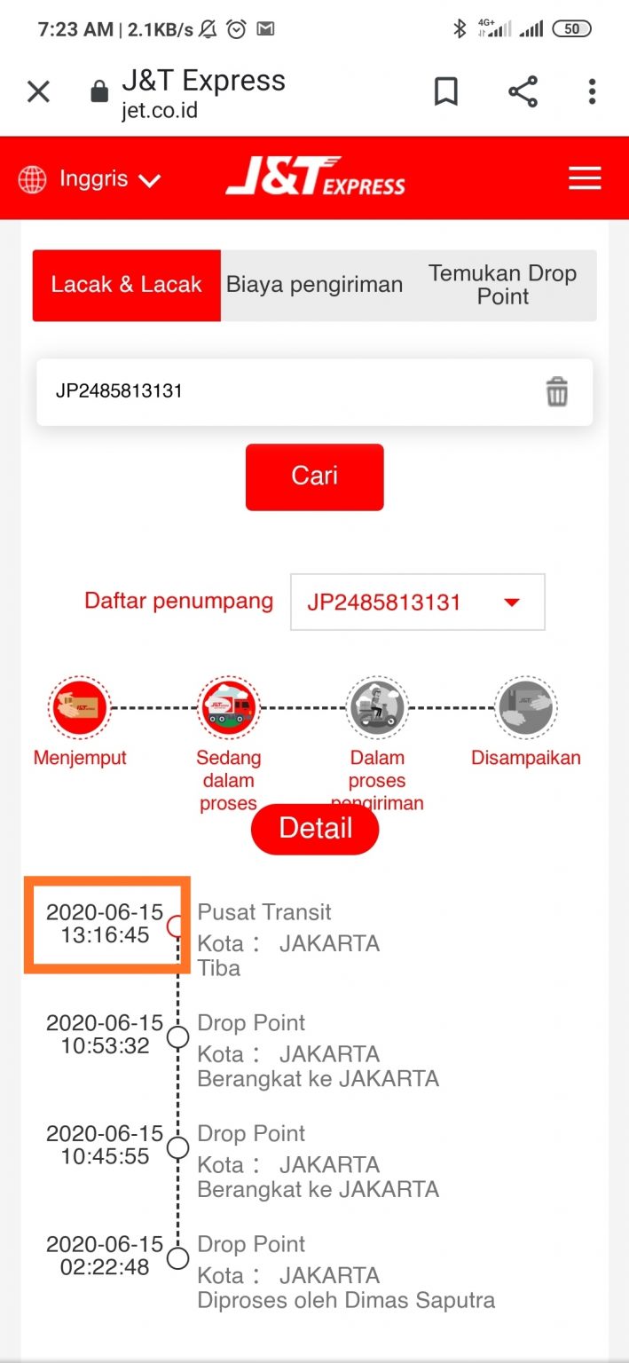 Paket J&T Express Masih di JKT_Gateway sejak 15 Juni 2020