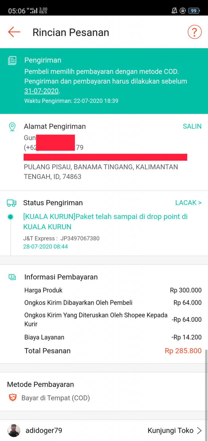 Paket COD dari Shopee dengan JNT Tidak Kunjung Sampai