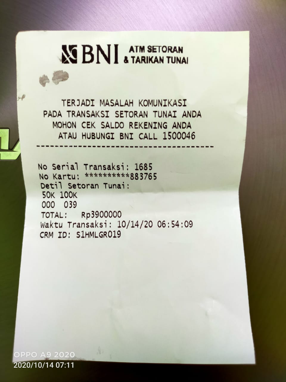 Kecewa dengan CDM Setor Tunai BNI