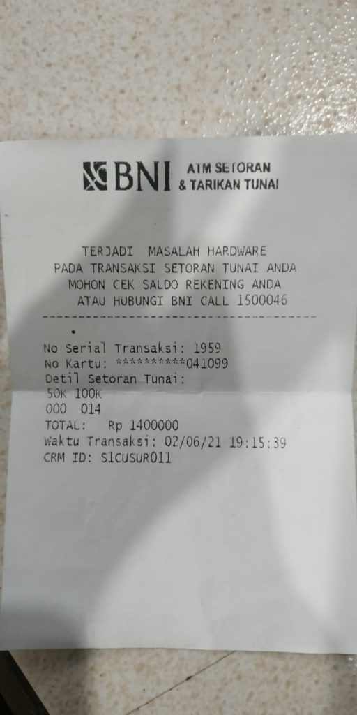 Setoran Tunai BNI Tidak Masuk ke Rekening, Nominal di Struk Beda dengan ...