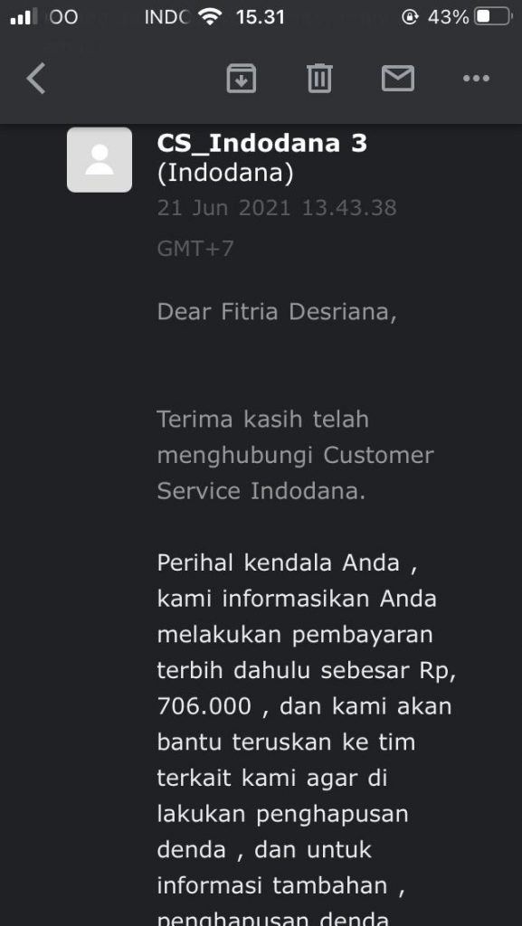 Tagihan Denda Indodana Masih Muncul Padahal Pokok Sudah Lunas