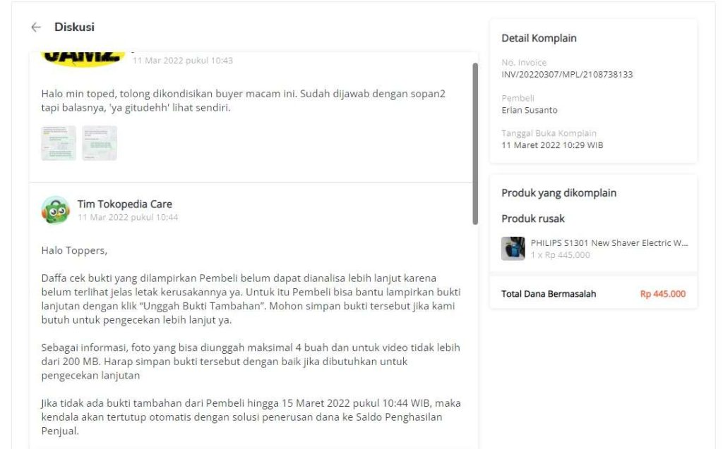 Pengancaman Membawa Ormas Oleh Pembeli Di Tokopedia