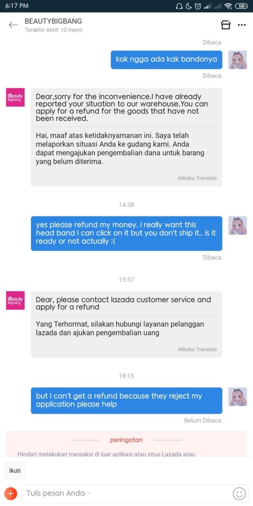 Lazada Menolak Pengajuan Refund untuk Pesanan yang Tidak Lengkap