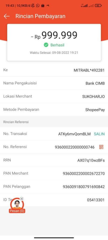 Pembayaran Merchant QRIS Menggunakan ShopeePay, Status Berhasil tapi ...
