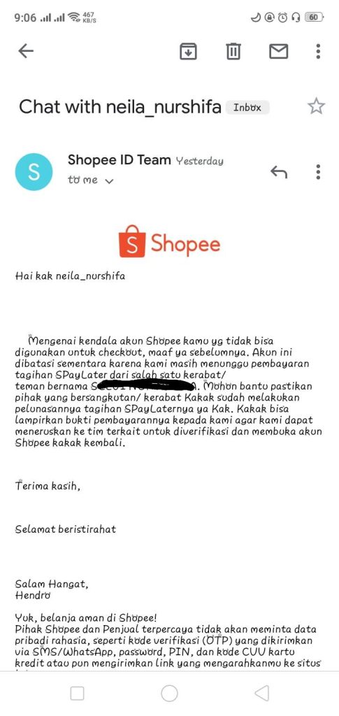 Akun Shopee Saya Dibatasi Karena Terhubung dengan Akun Teman yang Memiliki Tunggakan SPaylater