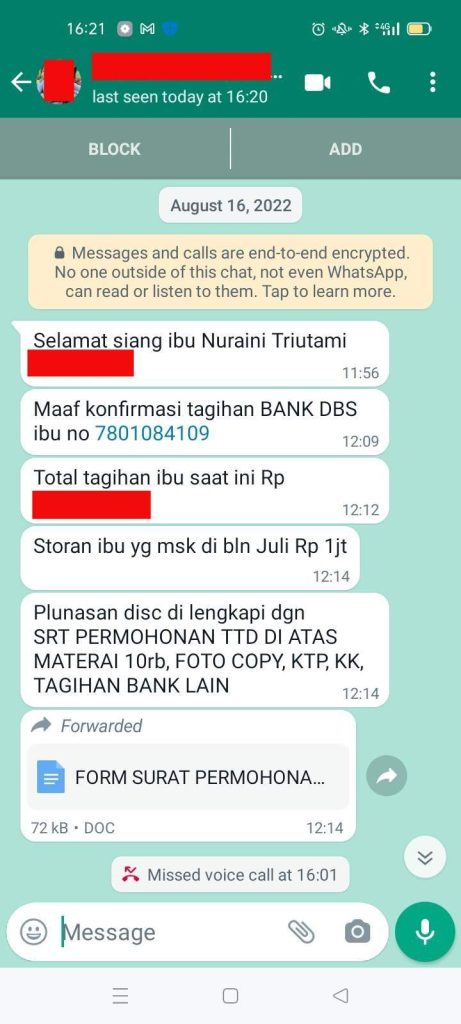 Surat Permohonan Keringanan Pembayaran atau Pelunasan KTA DBS