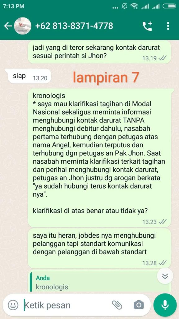 DC Pinjol Modal Nasional Menghubungi Kontak Darurat