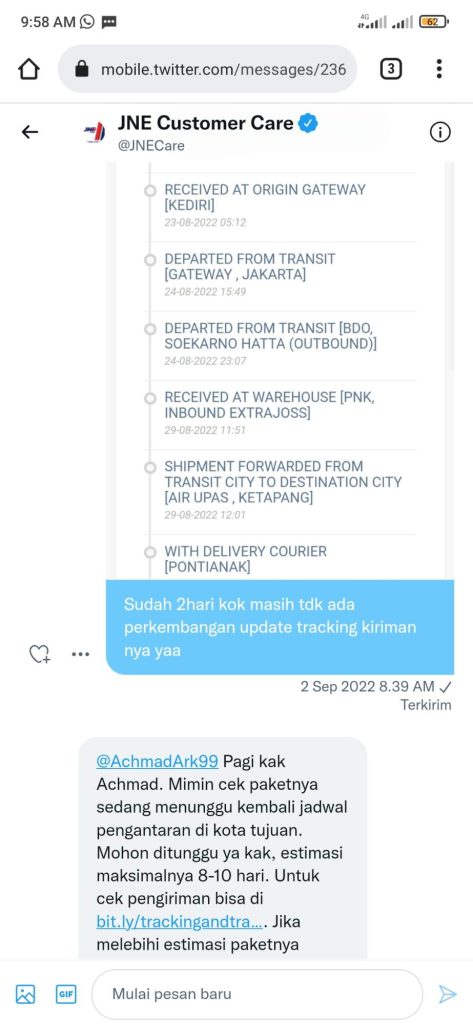 Status Paket COD JNE Tidak Jelas, CS Tidak Sigap Merespons Keluhan ...