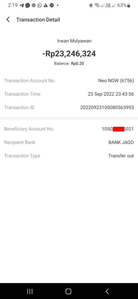 Transfer Uang 23 Juta Rupiah via Aplikasi Bank Neo Commerce Belum Ada Kabar