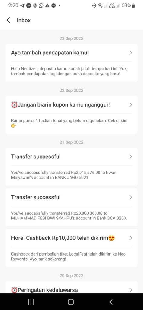 Transfer Uang 23 Juta Rupiah via Aplikasi Bank Neo Commerce Belum Ada Kabar