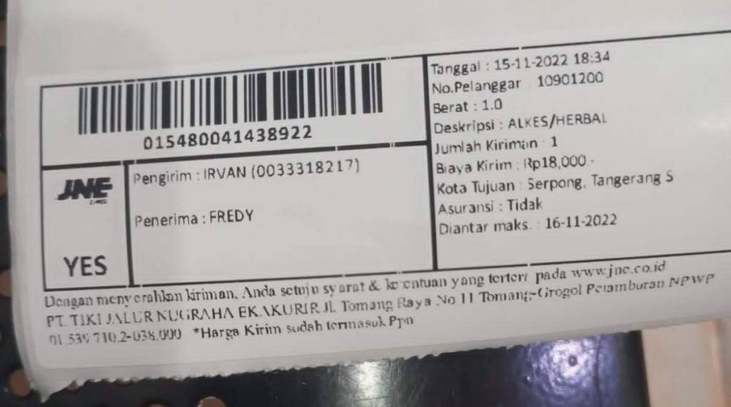 Tolong Tambahkan Tanda Tanya Pada Jenis Layanan JNE YES, Yakin Esok Sampai (?)