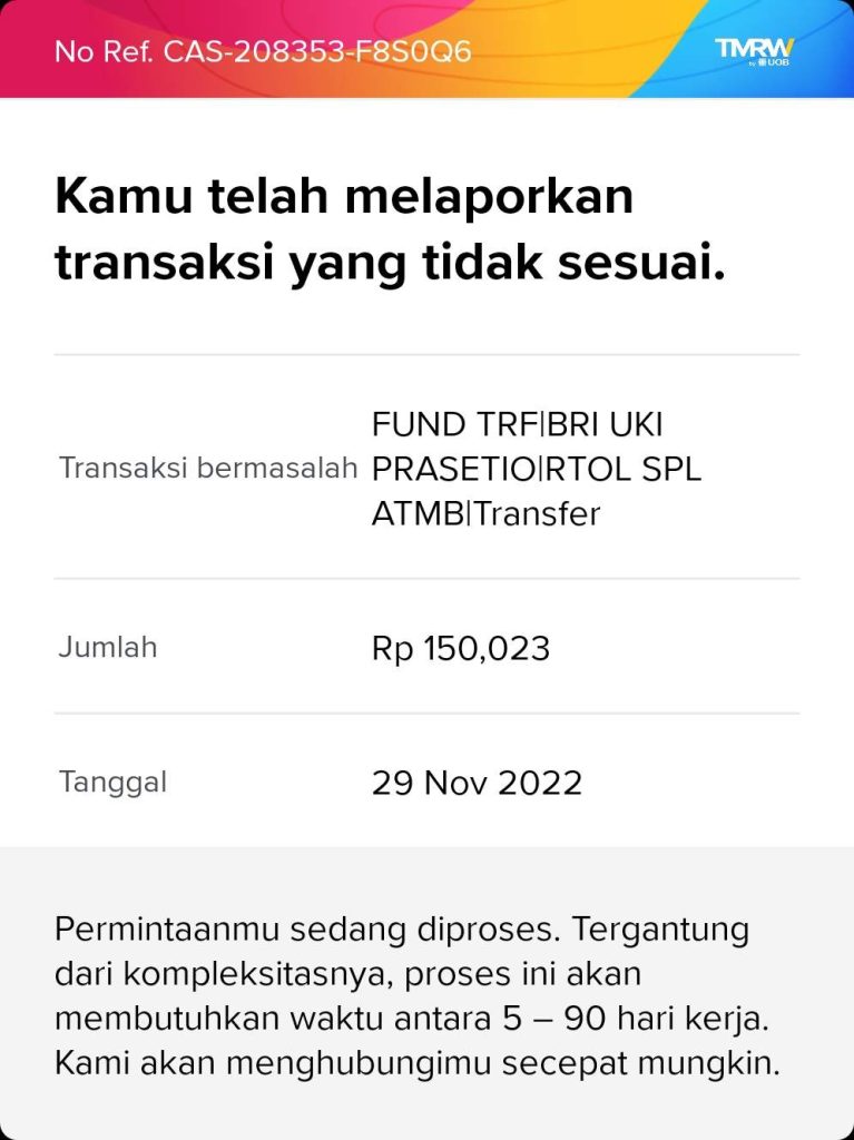 Transfer via TMRW Bank UOB, Saldo Terpotong tapi Dana Belum Sampai ke ...