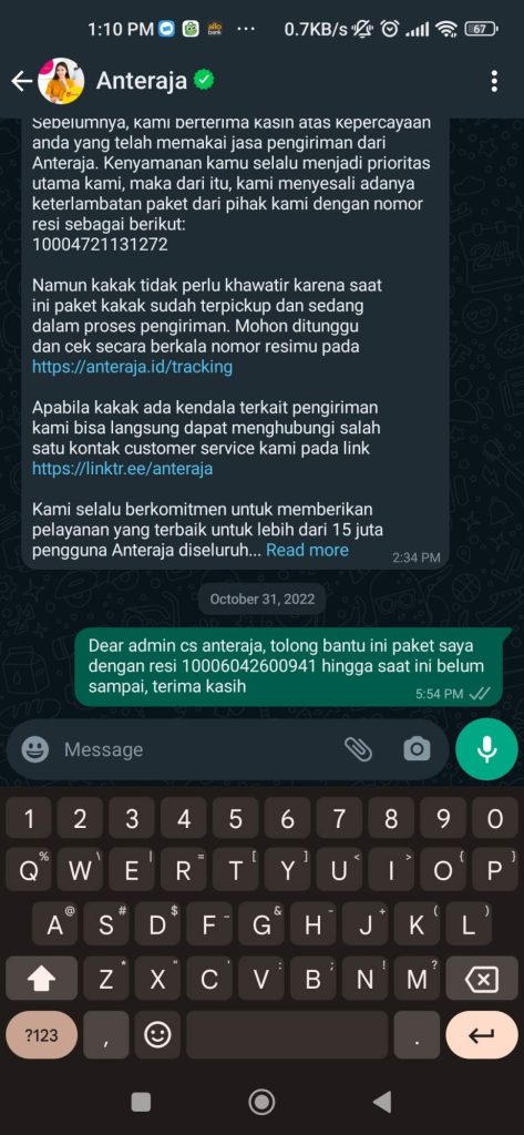 Anteraja Sameday, Hampir Seminggu Statusnya Masih di Hub