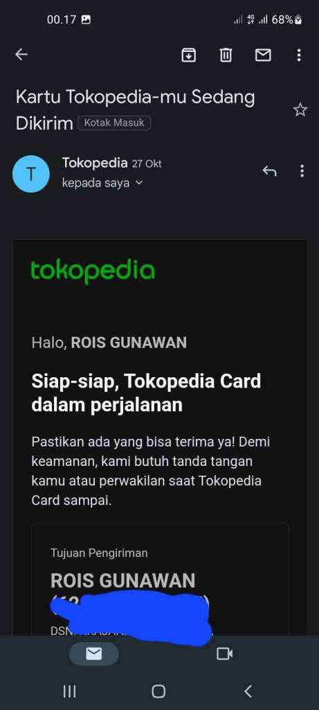 Tokopedia Card Tak Kunjung Datang, tapi Status Sudah Diterima oleh Orang Lain