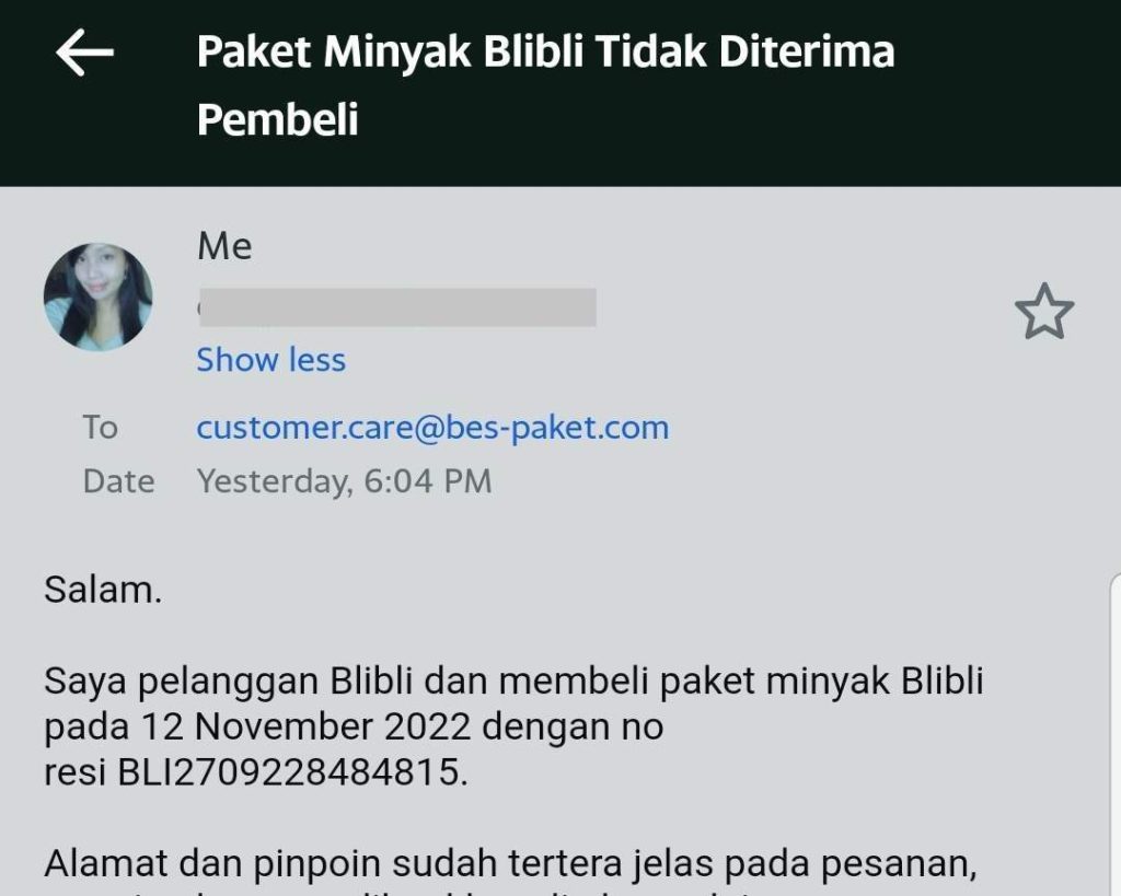 Paket Blibli Dikirim ke Alamat Orang Lain oleh Kurir BES
