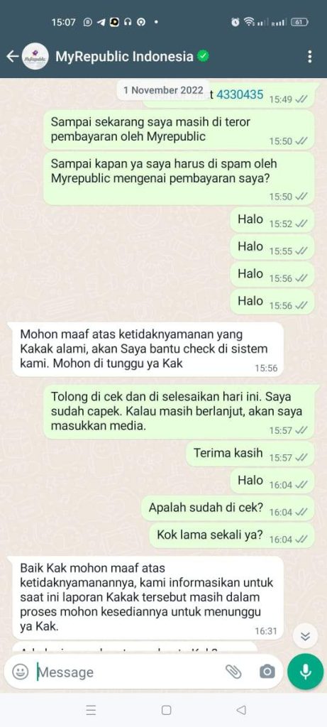 Pelayanan Billing MyRepublic Buruk Sekali