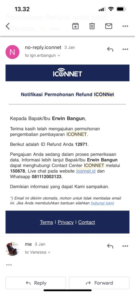 Refund ICONNET Dipersulit, Admin dan Layanannya Tidak Profesional
