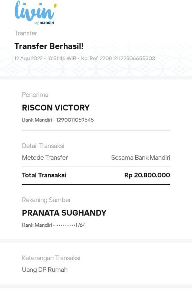 Pengembalian Dana Uang Muka KPR PT. Riscon Victory Tidak Jelas