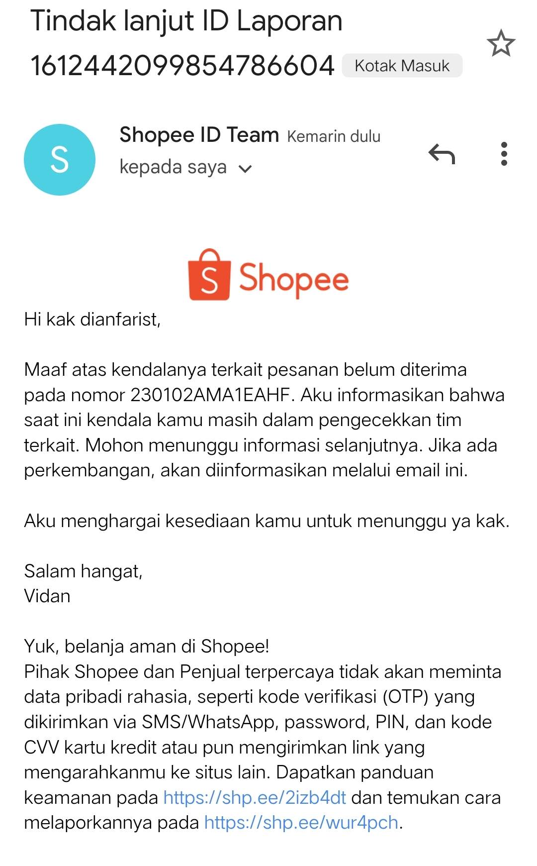 Pengiriman Paket Saya Melalui Shopee Express Tidak Ada Kejelasan