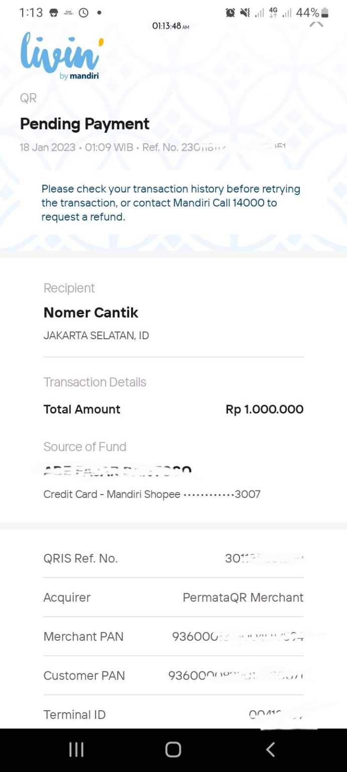 "Bug" QRIS Aplikasi Livin' by Mandiri ke Merchant PermataBank