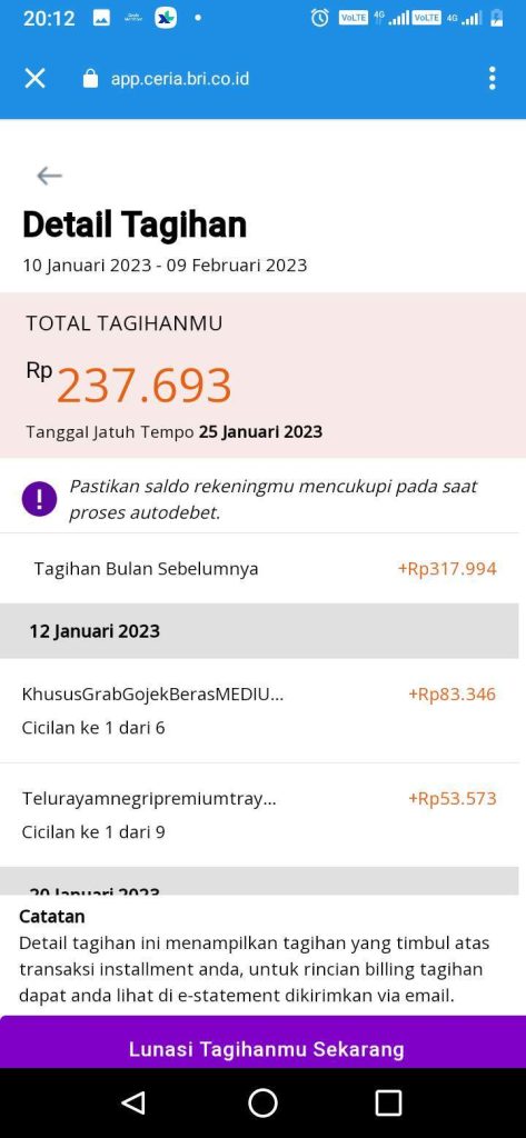Tagihan BRI Ceria Terdebet Dua Kali