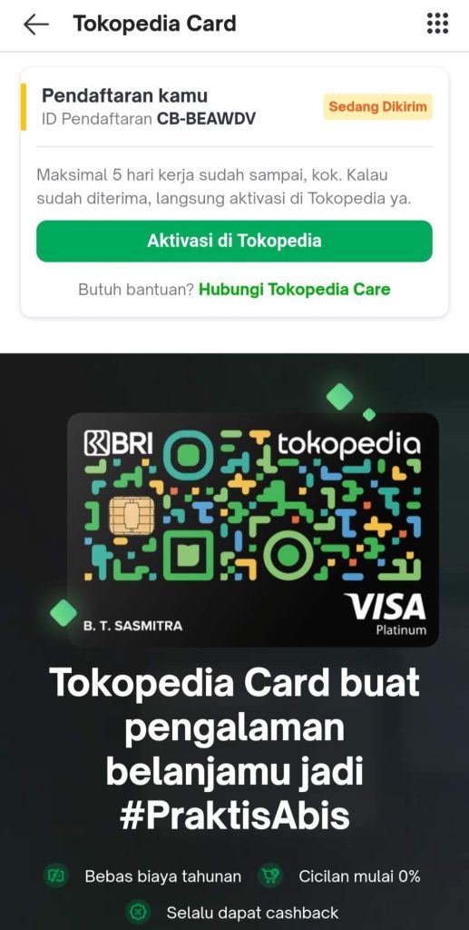 Kartu Fisik Tokopedia Card yang Belum Juga Diterima
