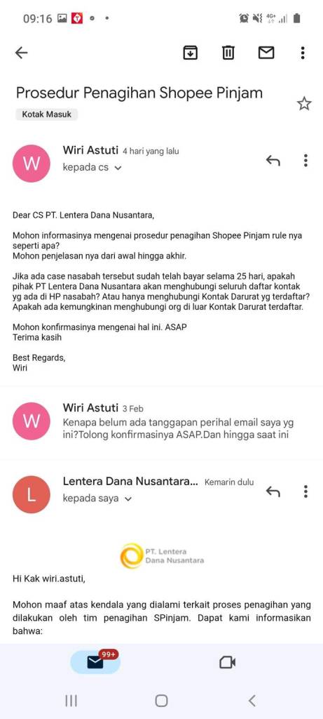 Pihak PT Lentera Dana Nusantara (Shopee SPinjam) Menghubungi Selain Kontak Darurat