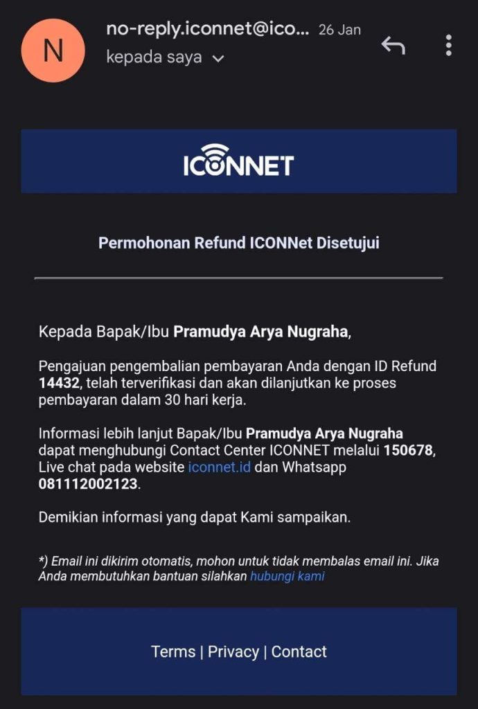Proses Refund ICONNET Sangat Lama