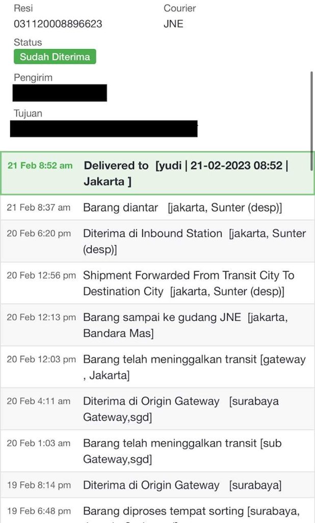 5 Kali Mengirimkan Paket Menggunakan JNE YES, Tidak Pernah Tepat Waktu