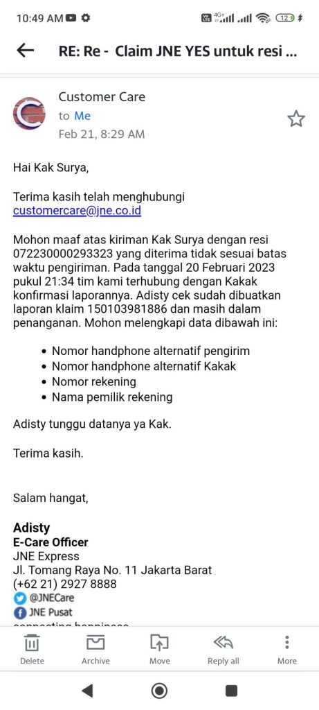 Proses Klaim JNE YES Mempermainkan Penerima dan Pengirim