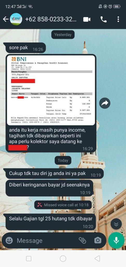Penagihan DC Kartu Kredit BNI Kepada Rekan-Rekan Kerja Saya