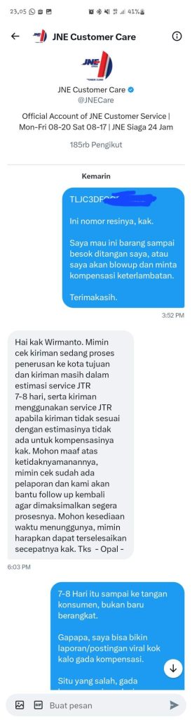 JNE Service JTR Tidak Proses Paket Sampai 7 Hari!!!
