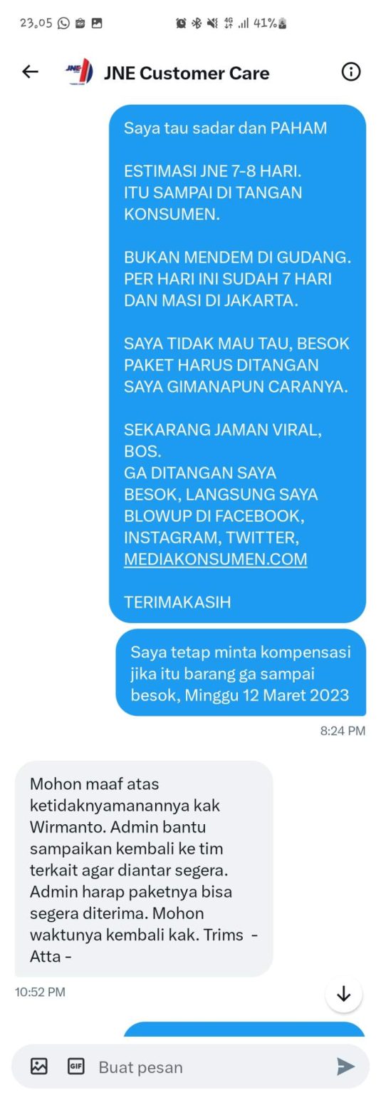 JNE Service JTR Tidak Proses Paket Sampai 7 Hari!!!