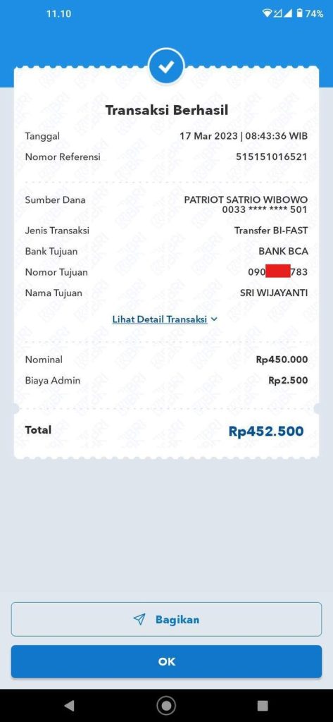Transfer dari Rekening BRI ke BCA dengan BI Fast, Status Sukses tapi ...