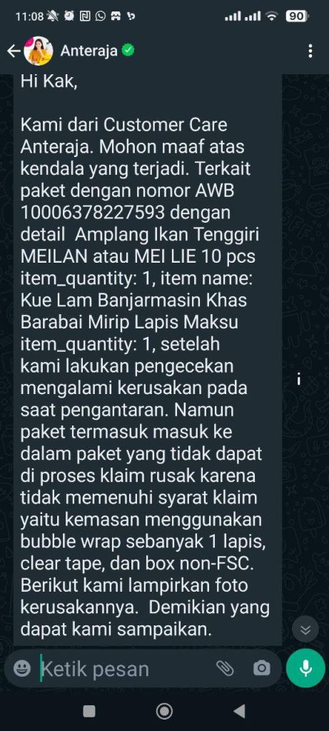 Belum Ada Solusi Kongkrit dari Anteraja untuk Barang yang Rusak