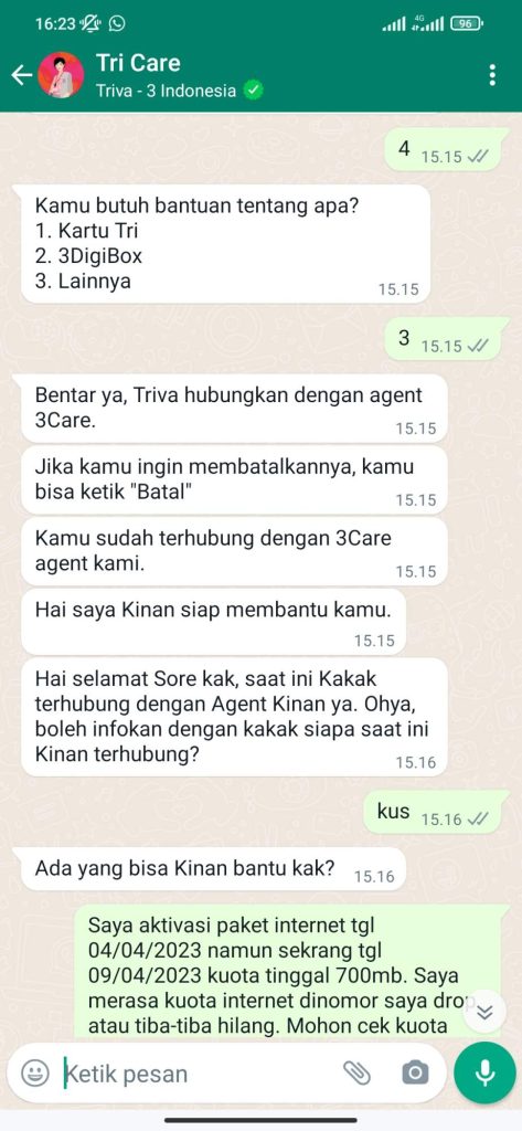 Pelayanan CS Tri Indonesia