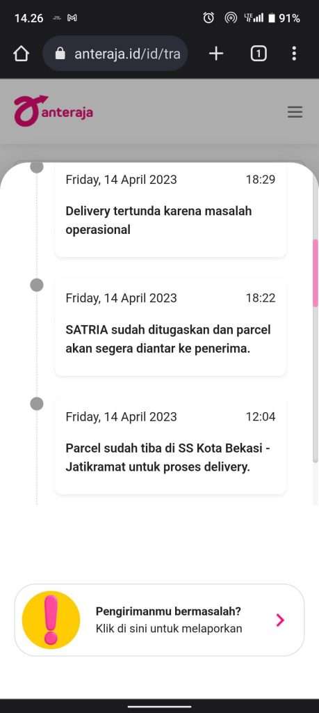 Pengiriman Anteraja Sesama Kota Bekasi Hampir 2 Minggu Belum Sampai Juga