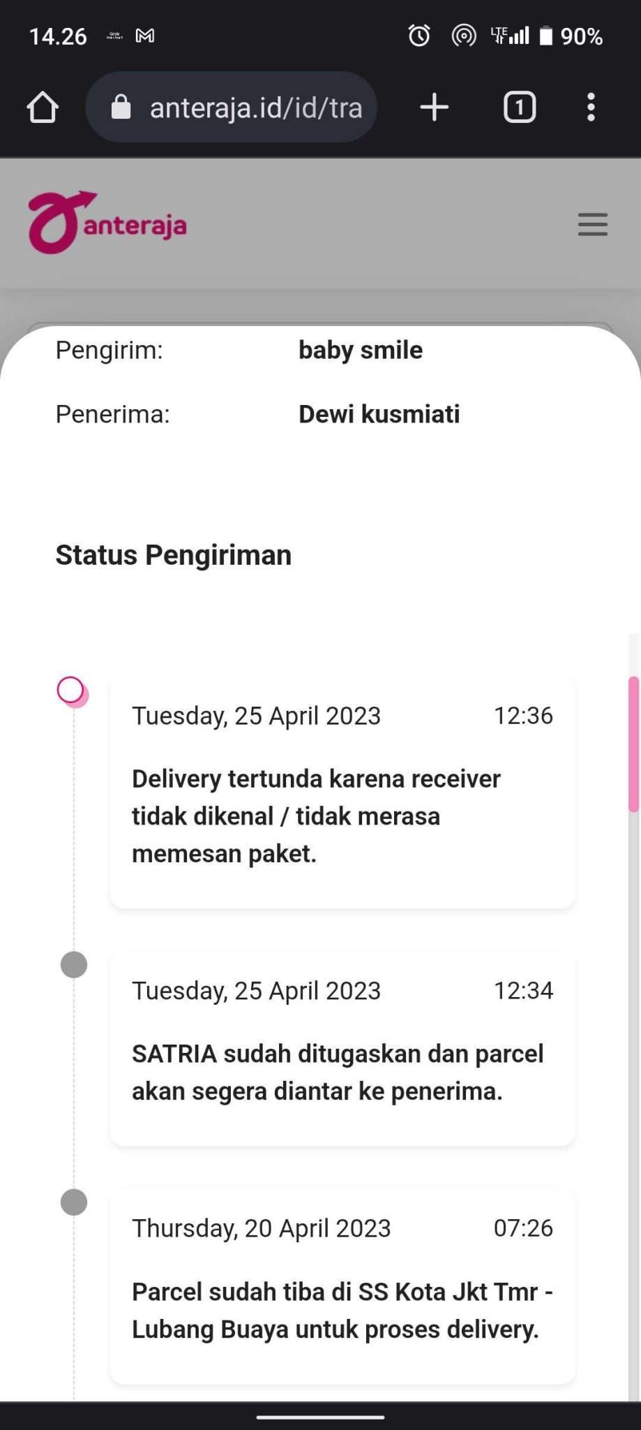 Pengiriman Anteraja Sesama Kota Bekasi Hampir 2 Minggu Belum Sampai Juga