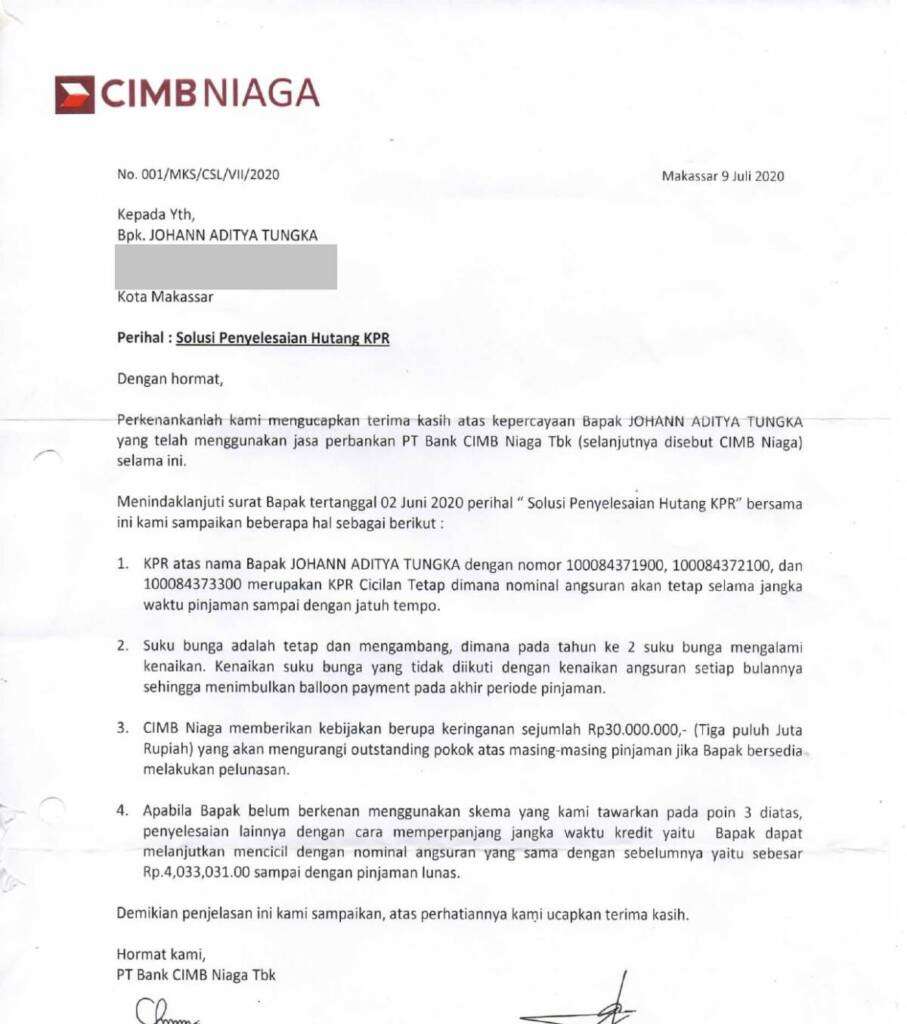 CIMB Niaga Memperpanjang Tenor Tanpa Pemberitahuan Kepada Nasabah