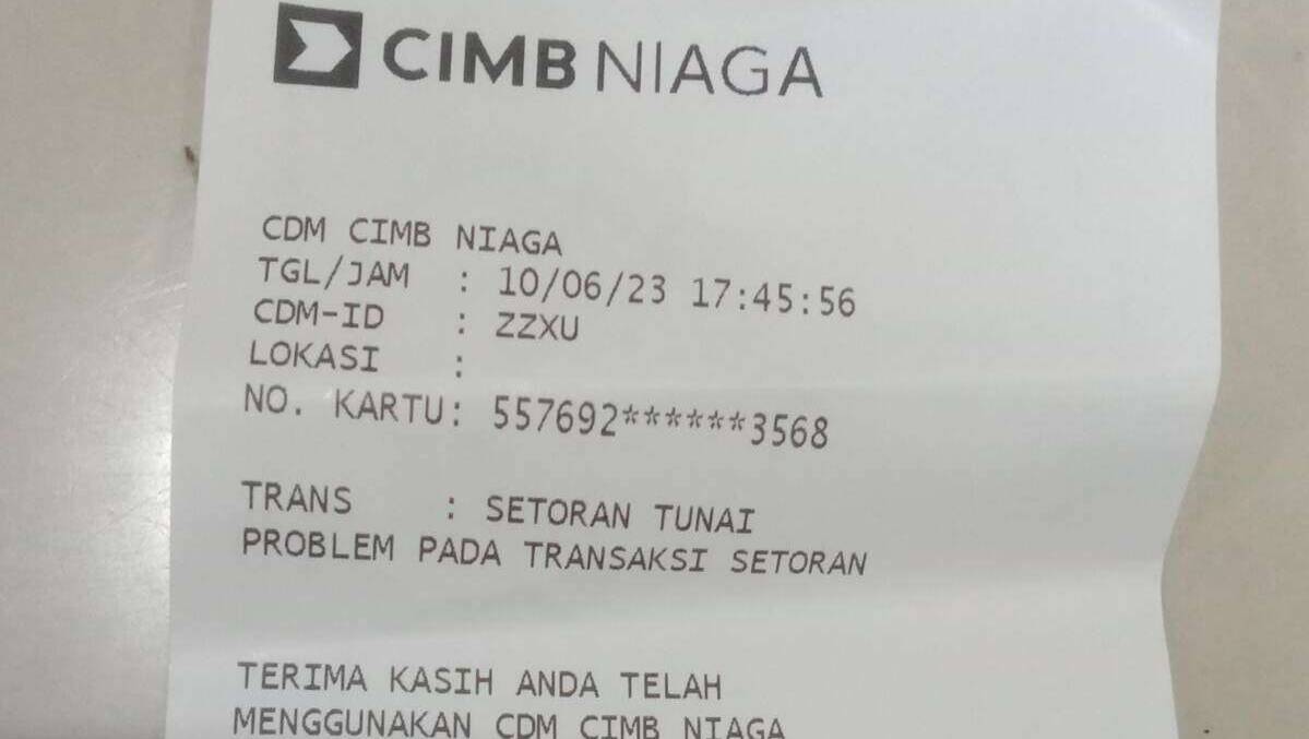 Gagal Setor Tunai di ATM CIMB Niaga
