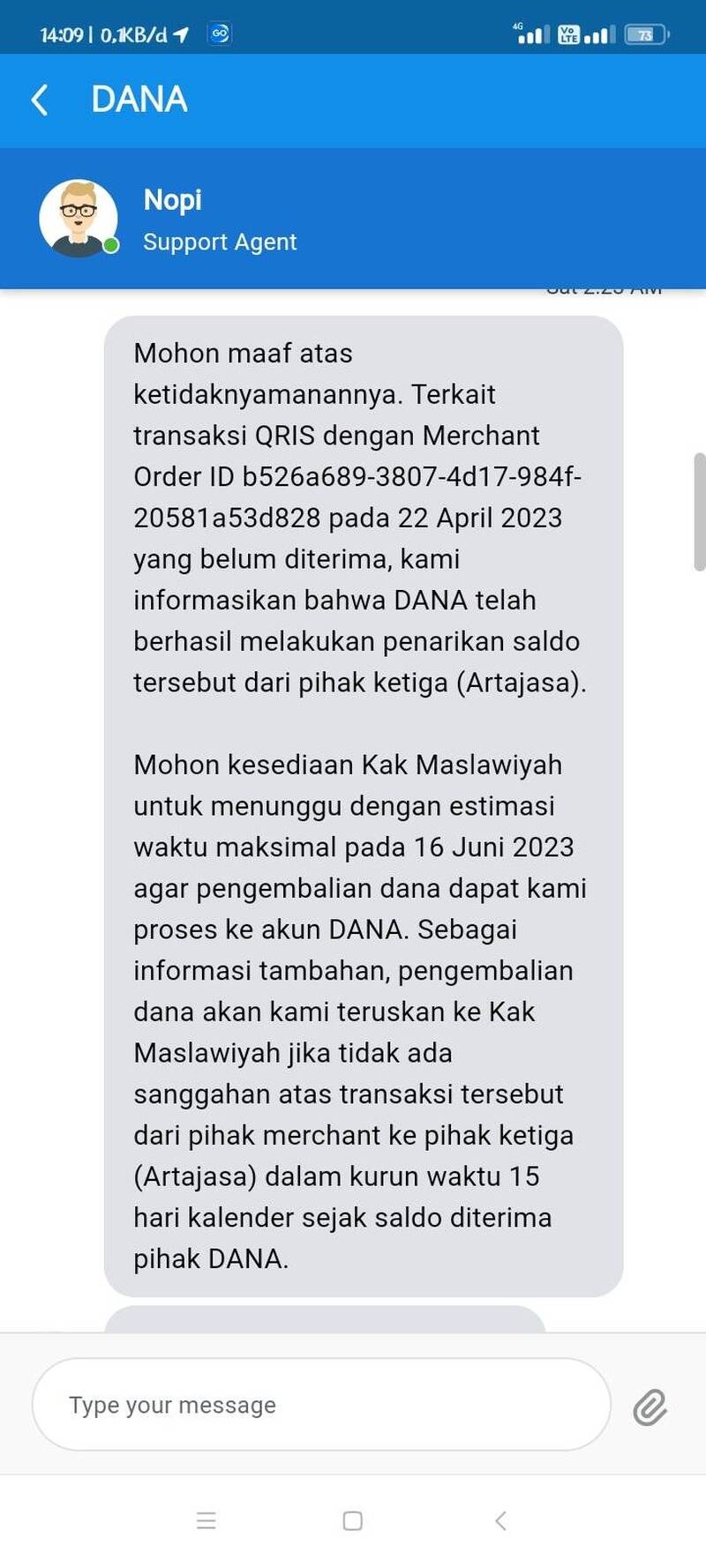 Pembayaran QRIS dengan Aplikasi DANA Status Pending