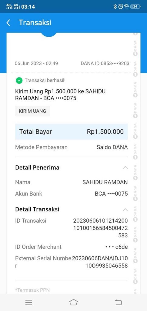 Transfer dari DANA ke BCA Tidak Masuk
