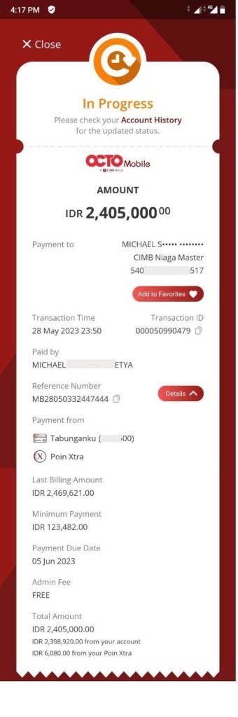 Masalah Status Transaksi Pembayaran Kartu Kredit CIMB Niaga "In Progress"