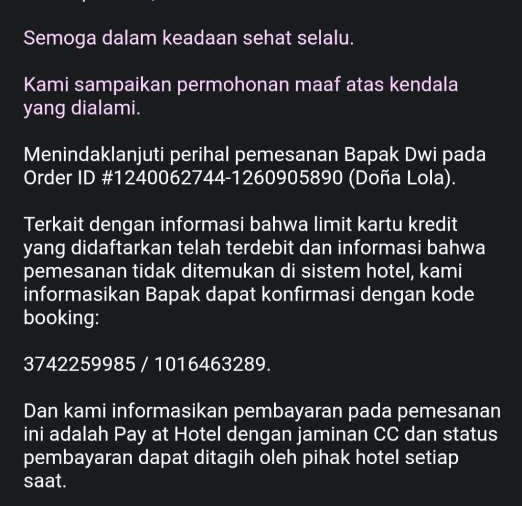 Pembayaran "Pay at Hotel" tiket.com Menipu