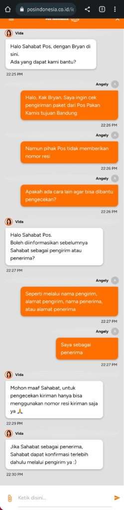 Pihak POS Indonesia Tidak Memberikan Resi Pengiriman