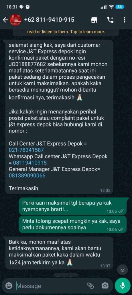 Paket JNT Tidak Kunjung Sampai