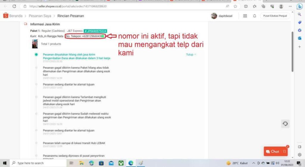 Shopee Bersama JNT Layanan COD Memberitakan Kebohongan Status ...