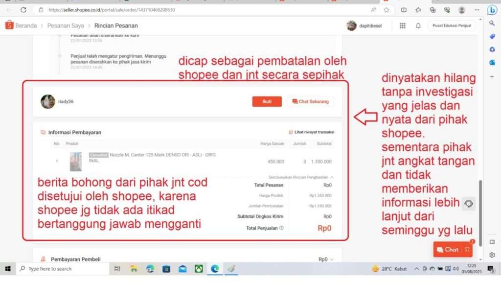 Shopee Bersama JNT Layanan COD Memberitakan Kebohongan Status ...
