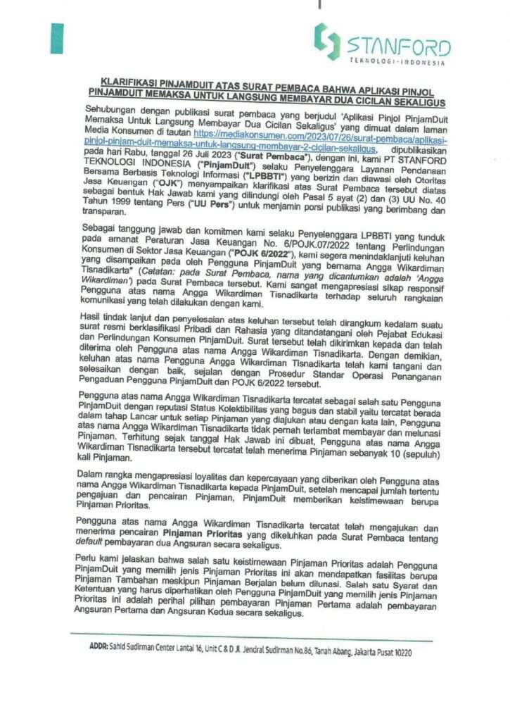 Klarifikasi perihal "Aplikasi Pinjol Pinjam Duit Memaksa untuk Langsung ...